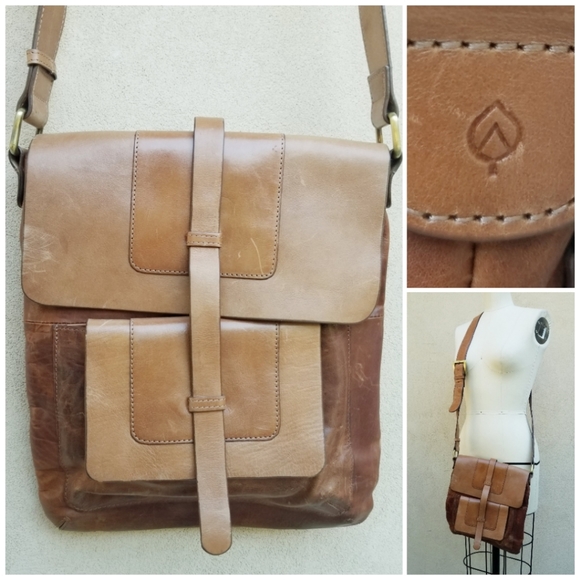 Aspen | Bags | 8 Aspen Rugged Brown Leather Crossbody Satchel Bag Rn ...